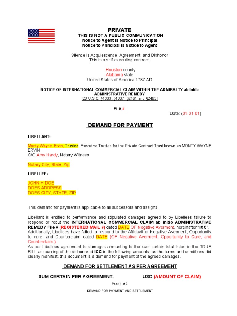 First Notice of Fault and Demand For Payment 8-15-08 | PDF | Uniform Commercial Code | Notary Public