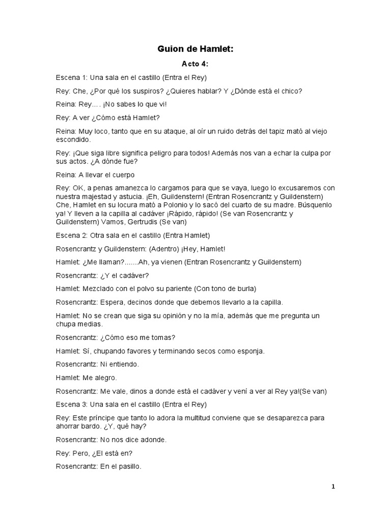 Guion de Hamlet Acto4 y 5 Finalizado | PDF | Aldea | Obras basadas en ...