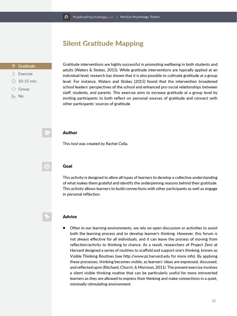 Silent Gratitude Mapping | PDF | Gratitude | Positive Psychology