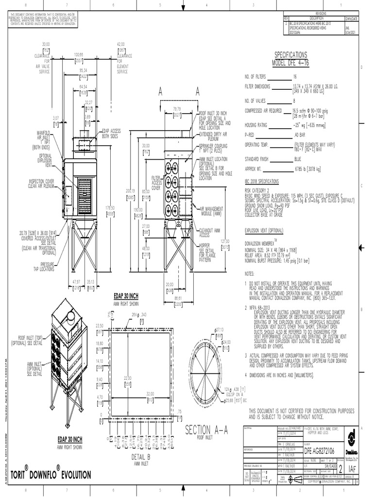 Torit Downflo Evolution 2: Specifications Model Dfe 4-16 | PDF | Gas ...