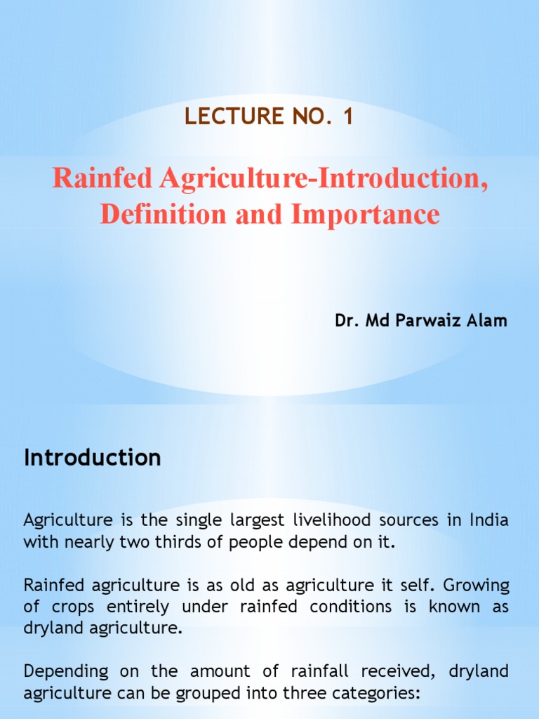 Rainfed Agriculture-Introduction, Definition and Importance: Lecture No ...