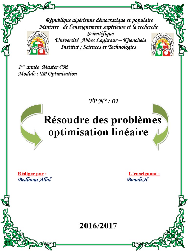 Résolution de problèmes d'optimisation linéaire | PDF | Optimisation ...