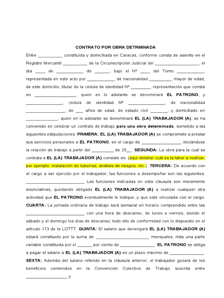 Contrato Obra Determinada | PDF | Salario | Economias