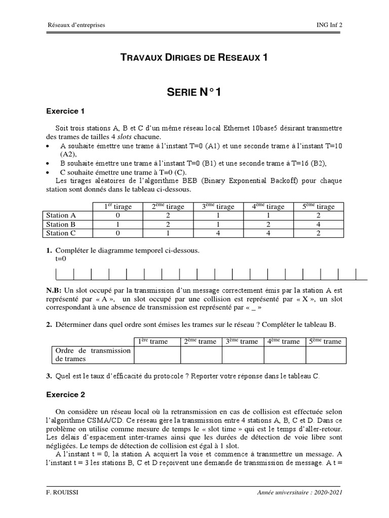 TD1 Réseauxi 2020-2021 | PDF | Télécommunications | Protocoles Internet