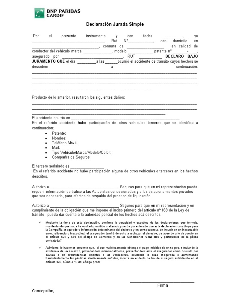 Declaracion Jurada | PDF | Póliza de seguros | Seguro