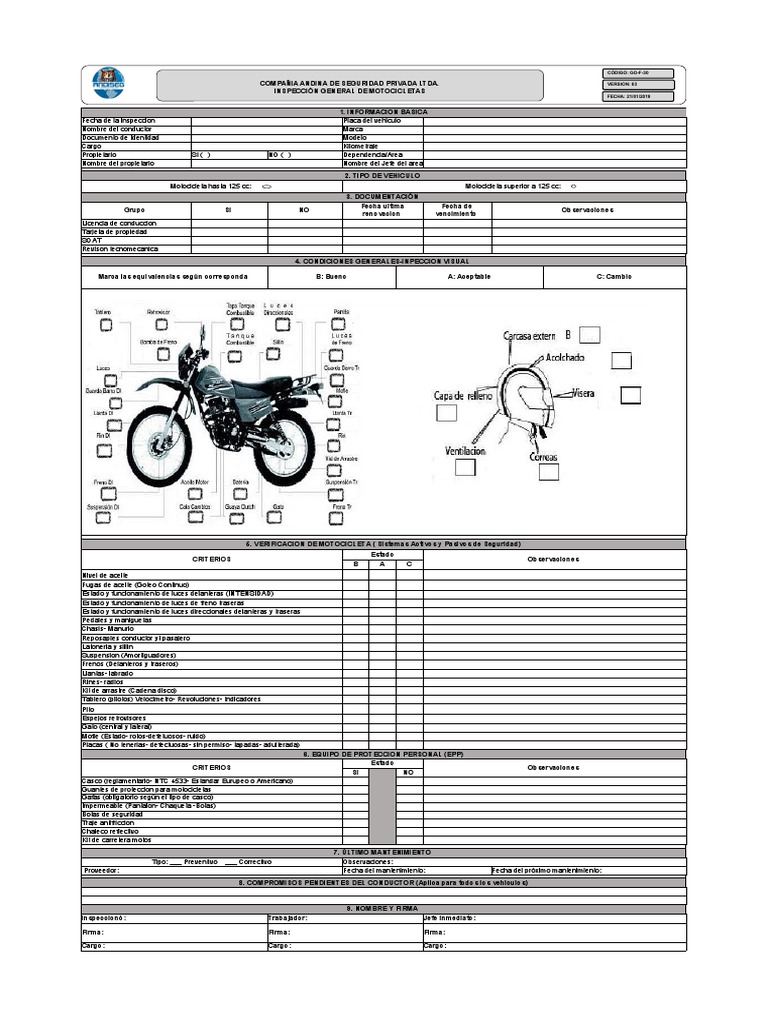 GO-F-30 Formato Inspección General de Motocicletas V°3 | PDF ...