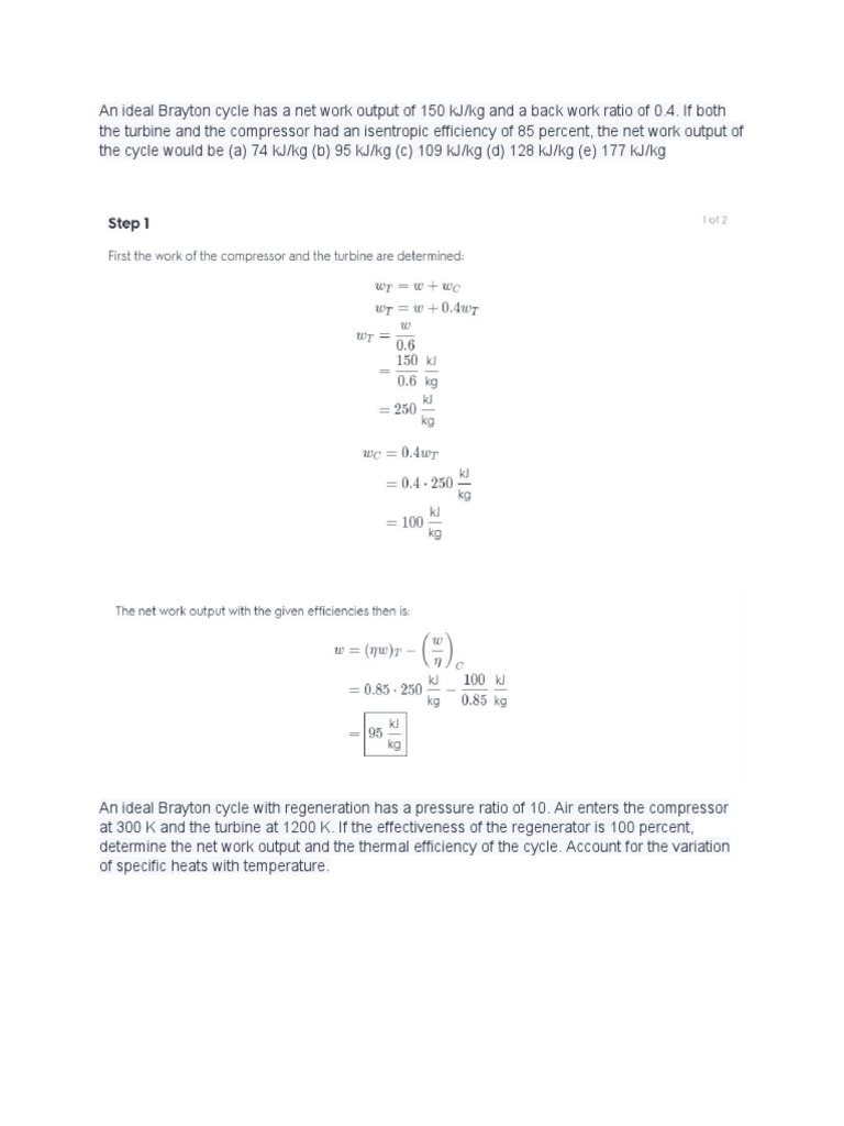 An Ideal Brayton Cycle - Problems With Solutions | PDF