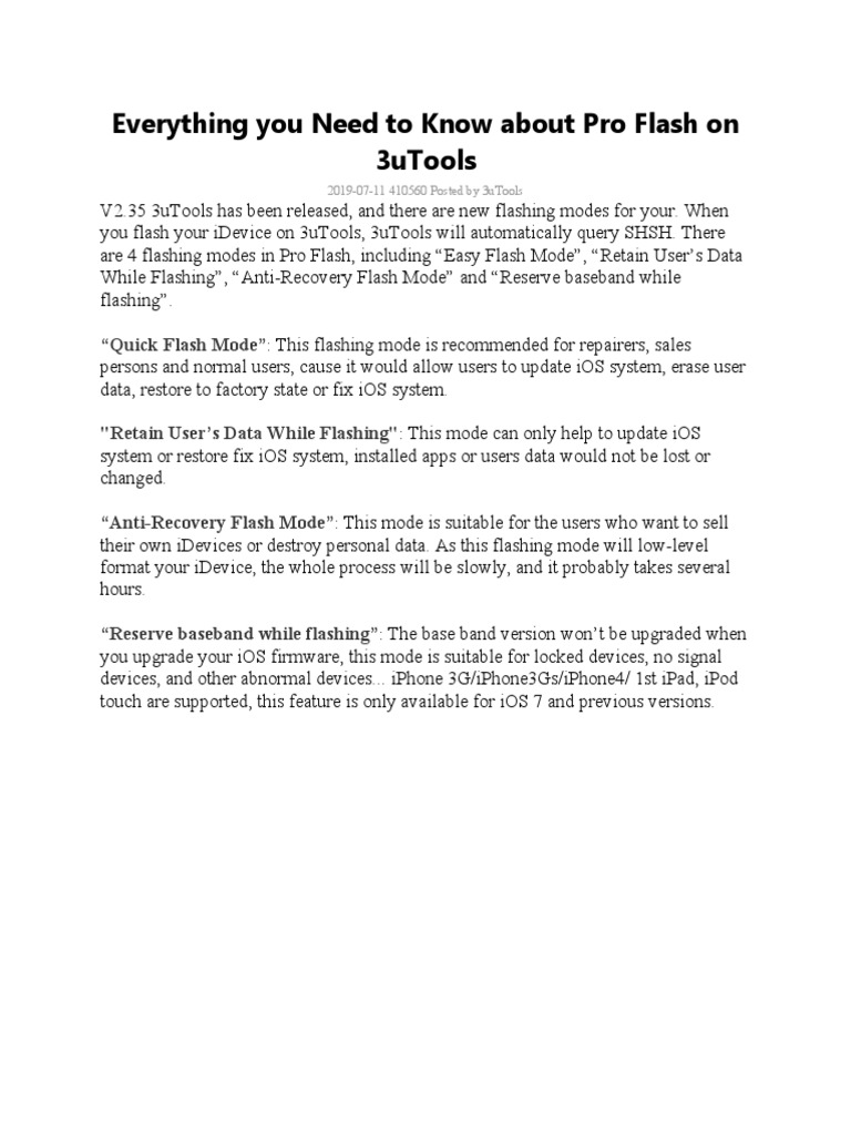 Everything You Need To Know About Pro Flash On 3utools | PDF | Ios ...