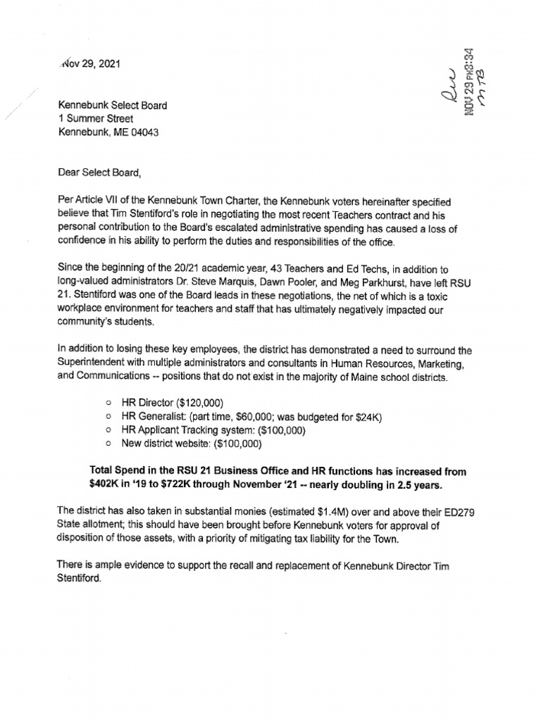 Tim Stentiford Recall Affidavit | PDF