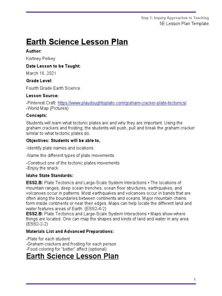 Earth Science Lesson Plan | PDF | Plate Tectonics | Educational Assessment