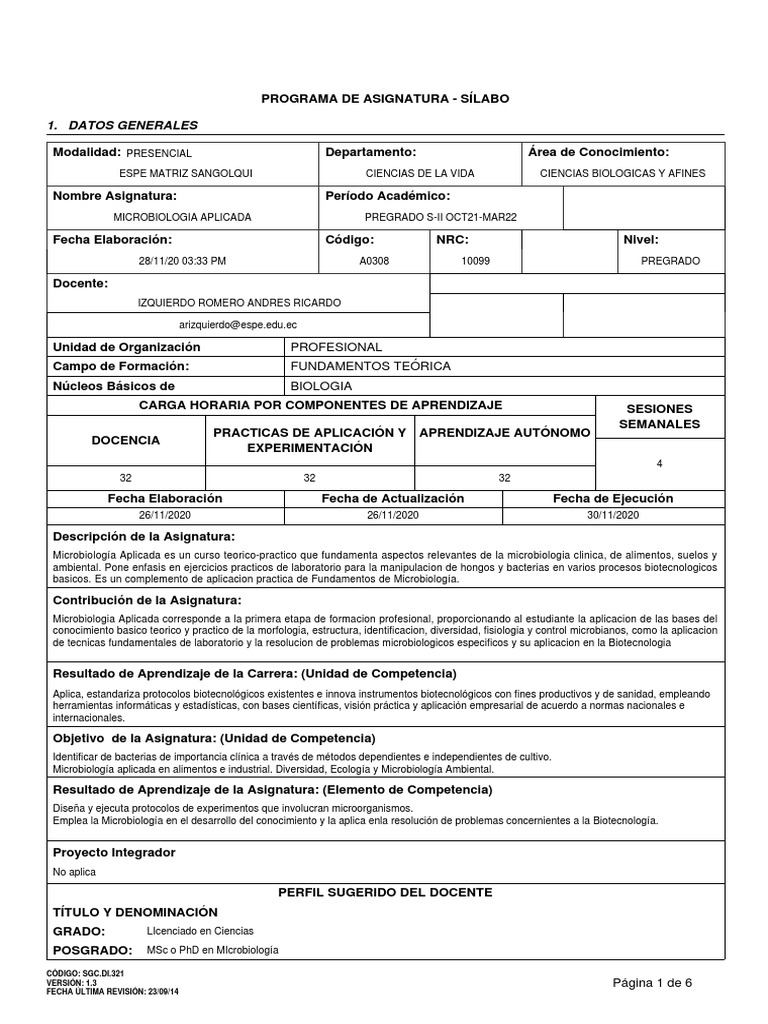 Silabo 10099 | PDF | Microbiología | Biotecnología