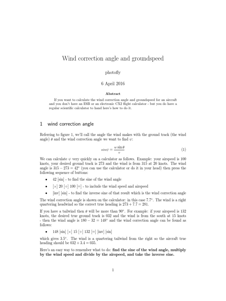 Calculate Wind Correction Angle and Groundspeed Using Scientific ...