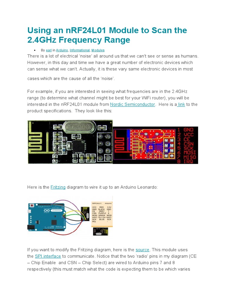 Using An nRF24L01 Module To Scan The 2.4GHz Frequency Range | PDF ...