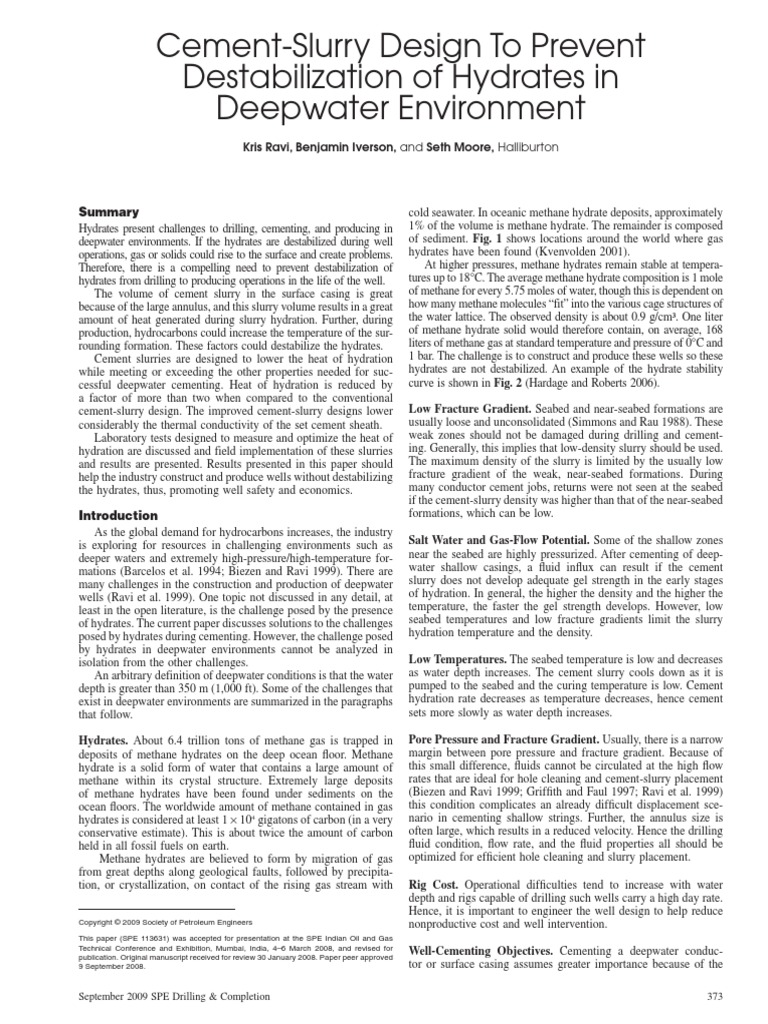 Cement-Slurry Design To Prevent Destabilization of Hydrates in ...