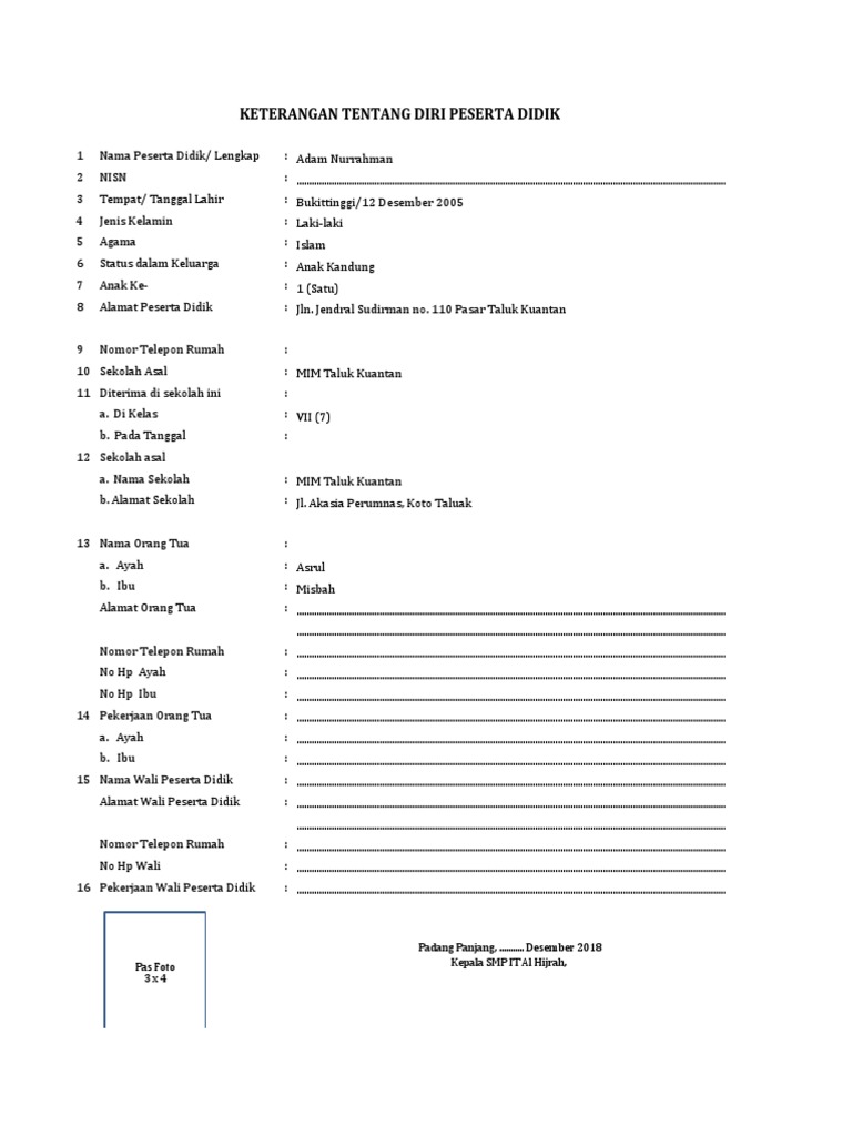 Contoh Rapor SMP | PDF