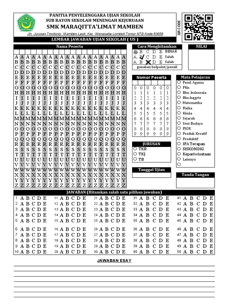 LJK Format Folio f4 Pilihan Ganda Dan Essay | PDF