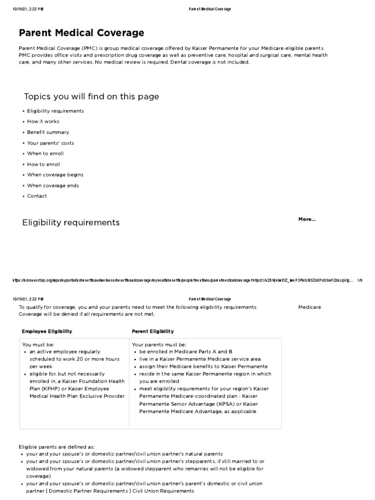 Parent Medical Coverage | PDF | Medicare (United States) | Kaiser ...
