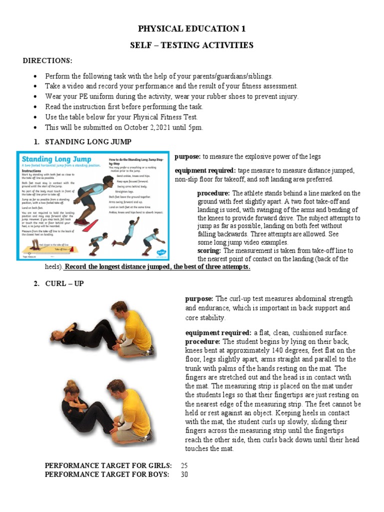 Physical Fitness Test P.e1 | PDF | Physical Exercise | Hobbies