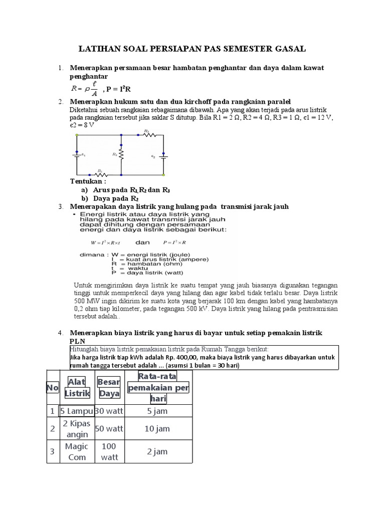 Latihan Soal Persiapan Pas Semester Gasal | PDF | Sains & Matematika | Teknologi & Rekayasa
