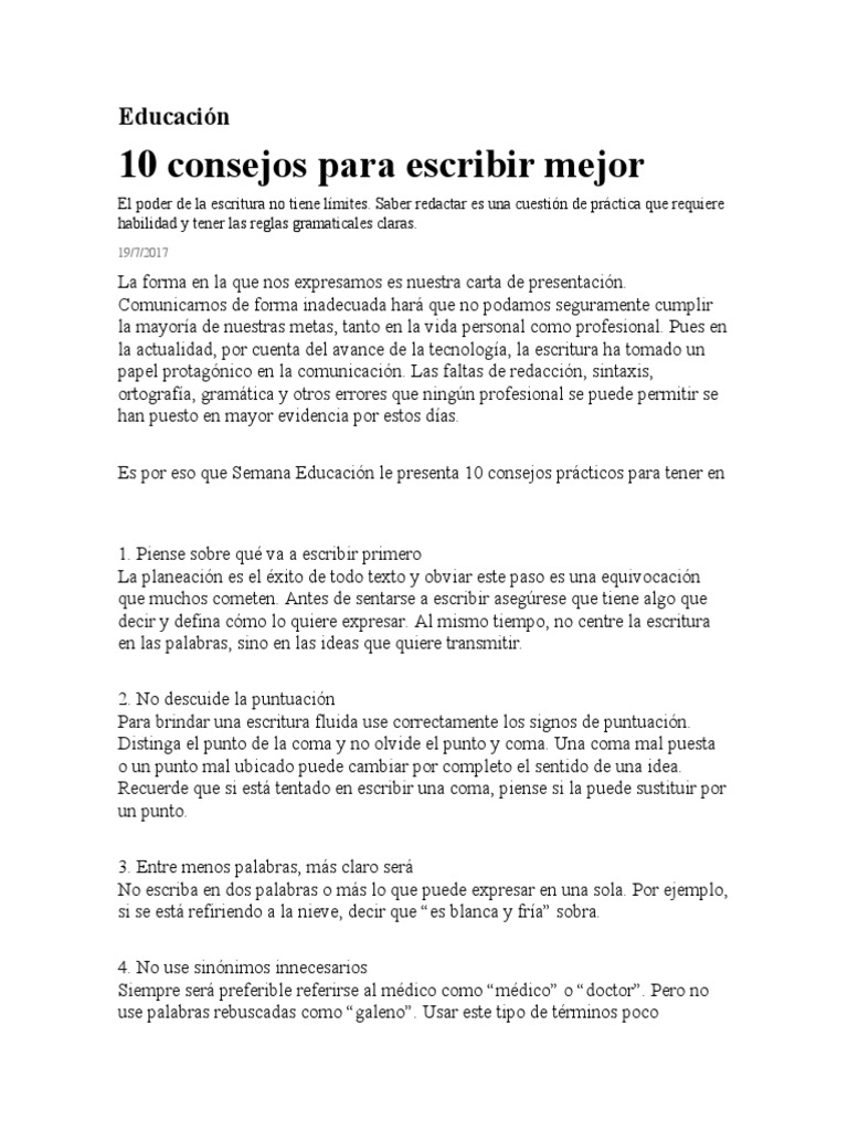 Anexo 5. 10 Consejos para Escribir Mejor. | PDF | Puntuación | Escritura