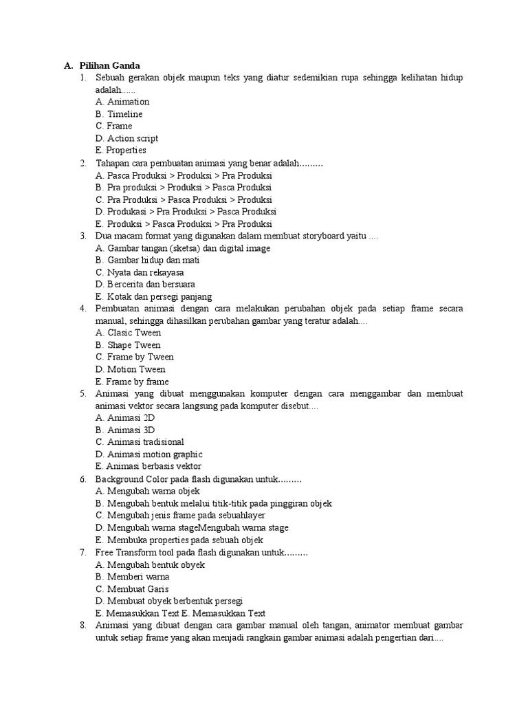 Soal Ujian Animasi 2 D | PDF