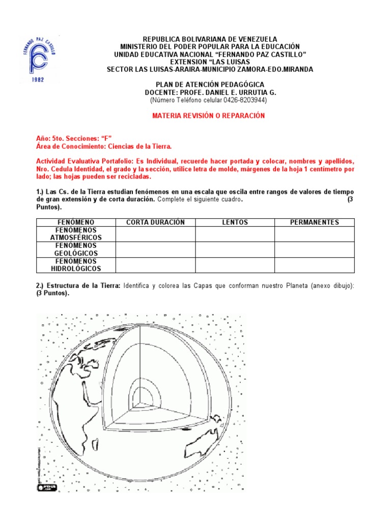 PAZ CASTILLO 5to F REPARACION CS DE LA TIERRA | PDF | Tierra | Venezuela