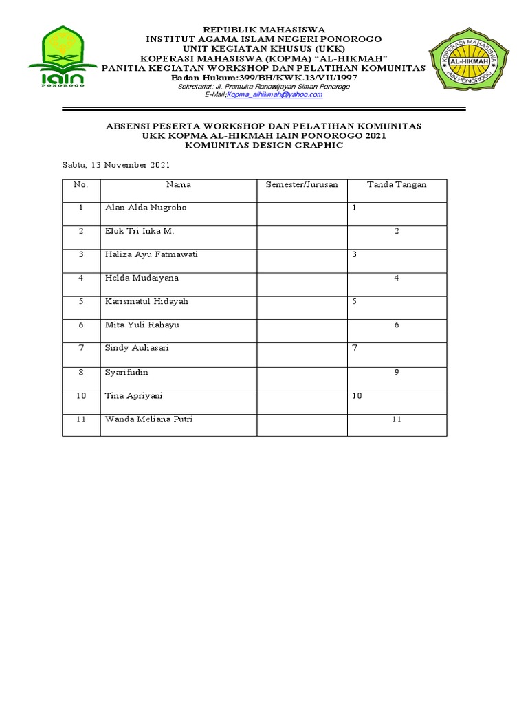 Absensi Komunitas Design Graphic 2 | PDF