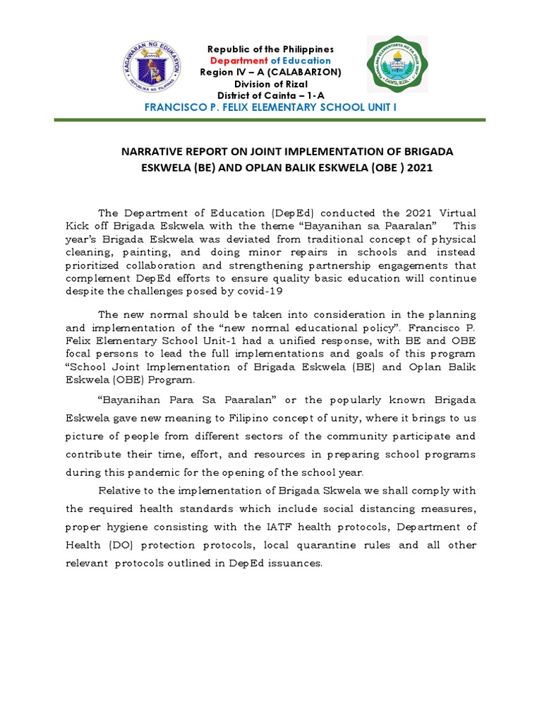 Narrative Report On Brigada Eskwela 2021 | PDF | Policy