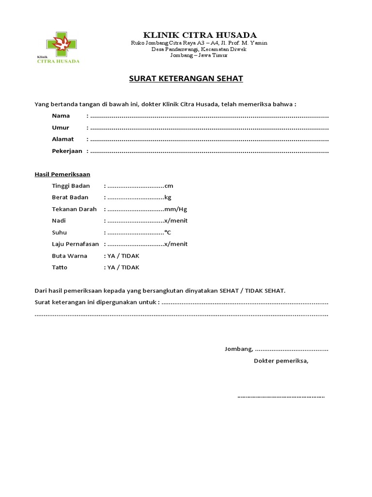 Surat Keterangan Sehat | PDF