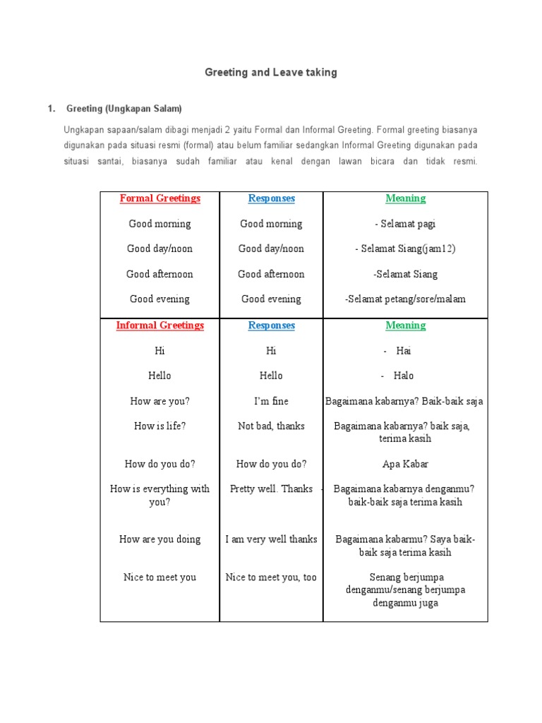 Greeting and Leave Taking | PDF