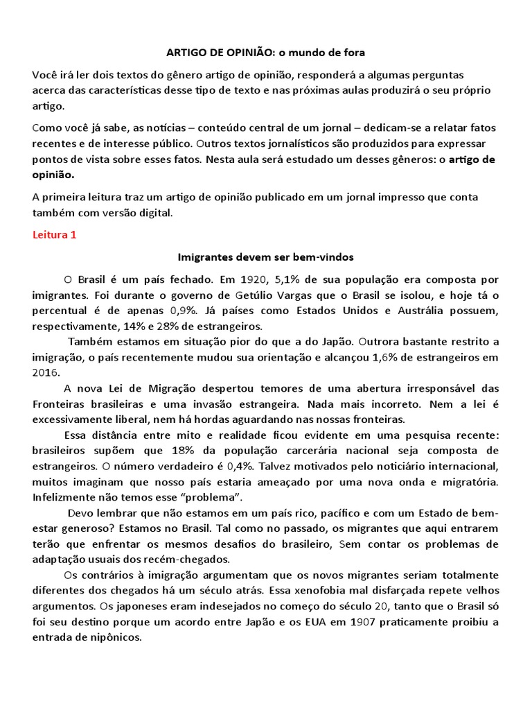 8 Ano Artigo de Opinião | PDF | São Paulo | Brasil