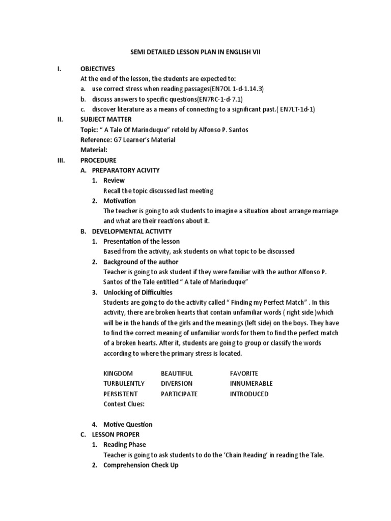 Semi Detailed Lesson Plan | PDF | Lesson Plan | Teachers