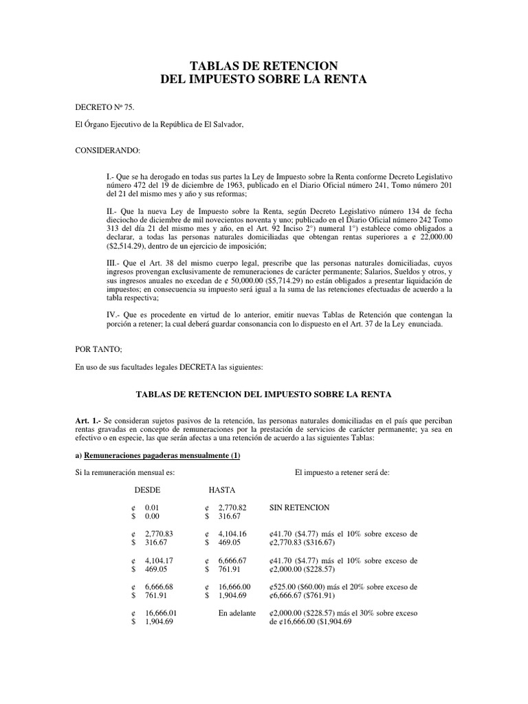 Tabla de Retencion Renta | PDF | Impuestos | Impuesto sobre la renta