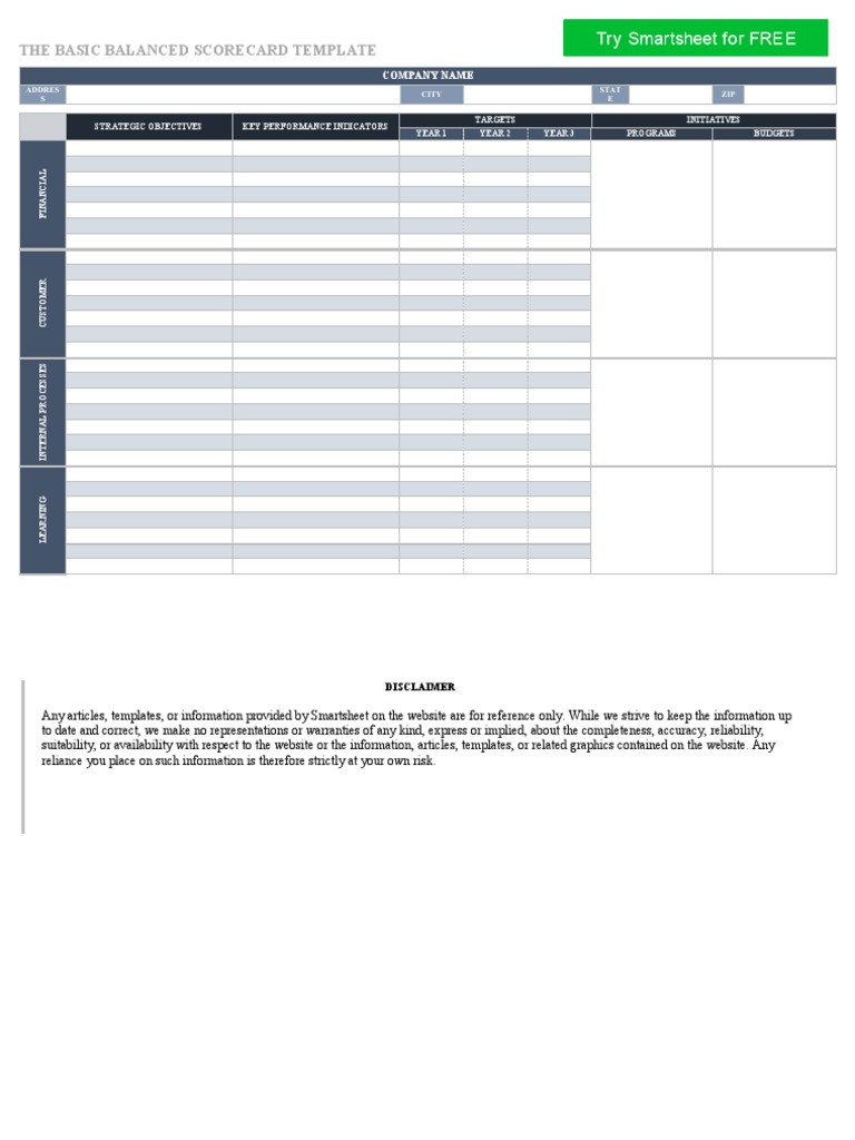 The Basic Balanced Scorecard Template | PDF | Computing | Business