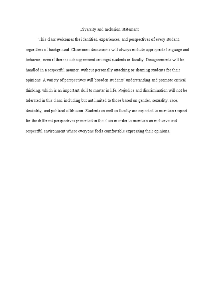 Diversity and Inclusion Statement | PDF