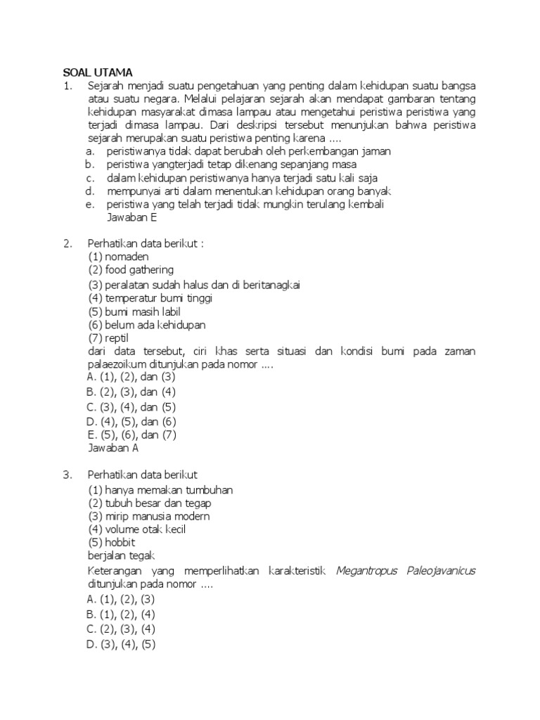 Soal Utama US Sejarah Indonesia 2021 | PDF