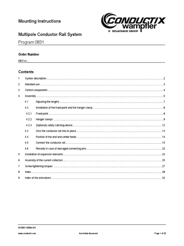 Program 0831: Mounting Instructions Multipole Conductor Rail System ...