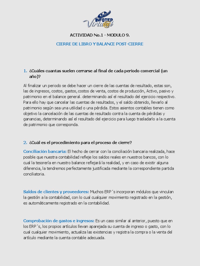 Cierre de Libros y Balance Contable | PDF | Contabilidad | Corporaciones