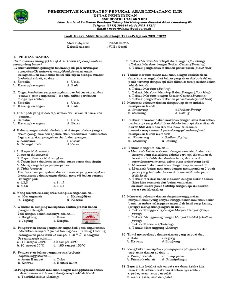 Soal Semester 1 Prakarya Kelas 8 | PDF
