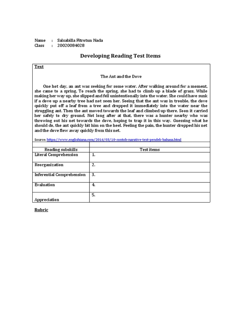 Template of Reading Test | PDF | General Fiction