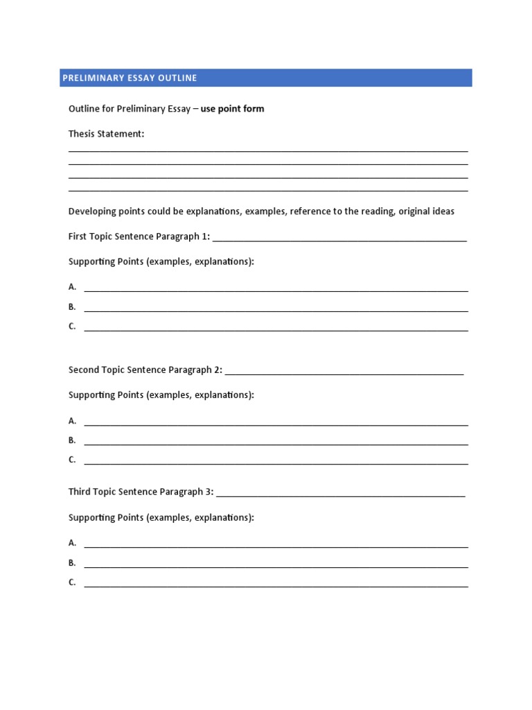 Preliminary Essay Outline Template | PDF