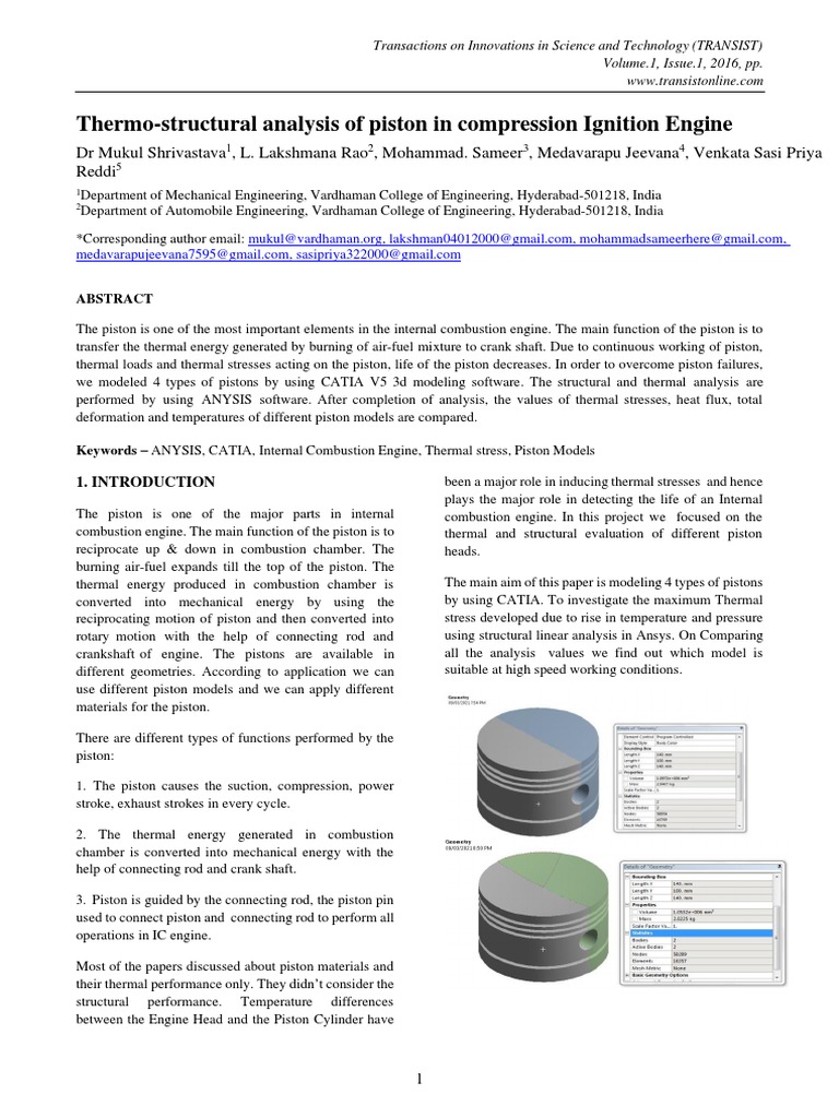 Thermo-Structural Analysis of Piston in Compression Ignition Engine ...