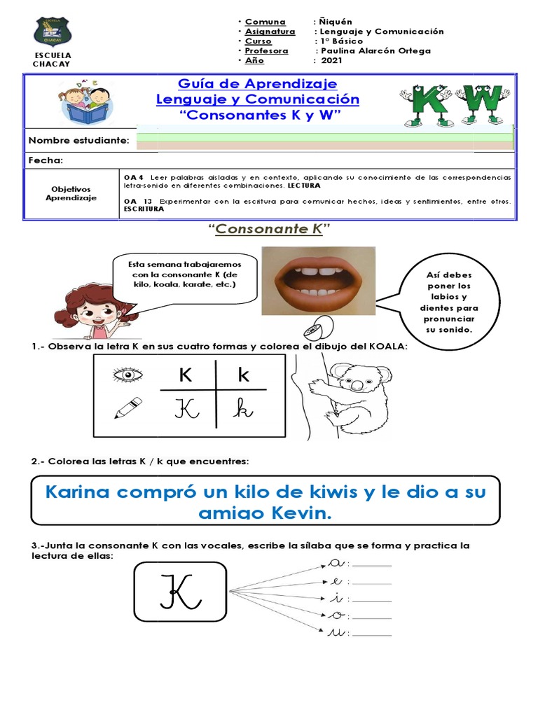 Guía Consonantes K y W | PDF | Lingüística | Comunicación humana