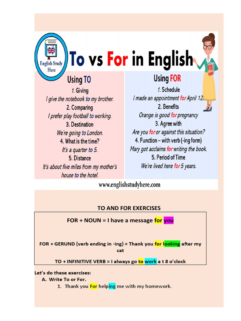 To and For Exercises FOR + NOUN I Have A Message For You | PDF ...
