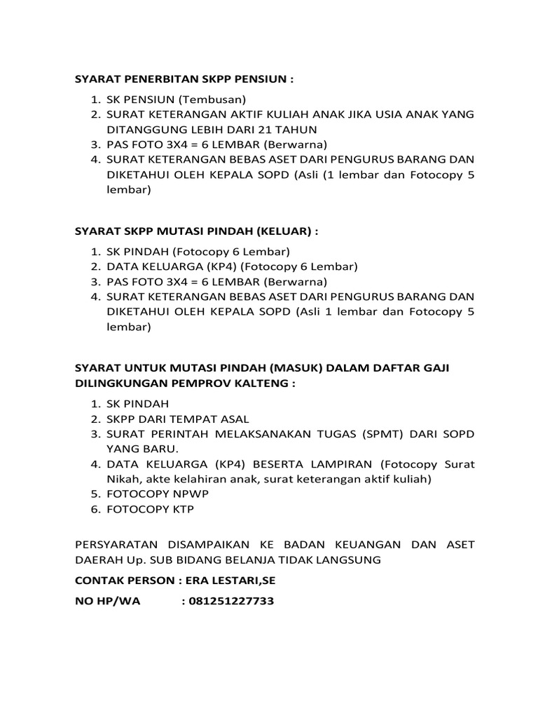 Syarat Pengajuan SKPP Pensiun dan Mutasi | PDF