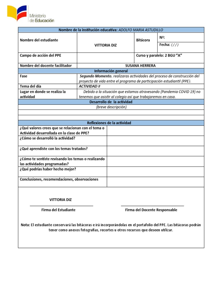 BITACORA en Blanco 2BGU | PDF