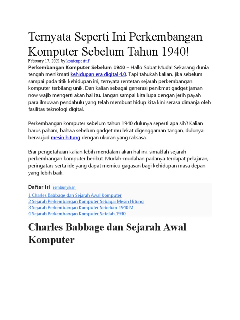 Komputer Sebelum Tahun 1940 | PDF