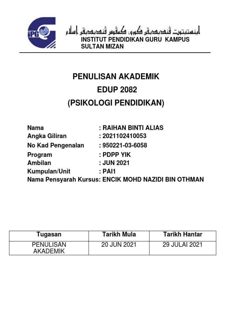 Contoh Penulisan Akademik IPG | PDF