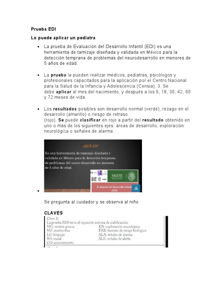 Prueba EDI: Evaluación del Desarrollo Infantil | PDF | Crecimiento ...