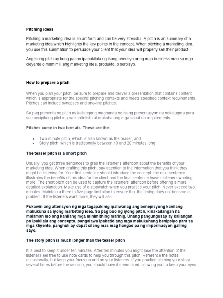 Pitching Ideas: Pitches Come in Two Formats. These Are The | PDF ...